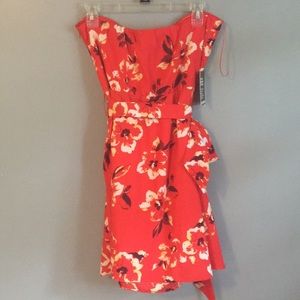 Express | Dresses | Nwt Express Red Floral Strappless Aline Dress ...